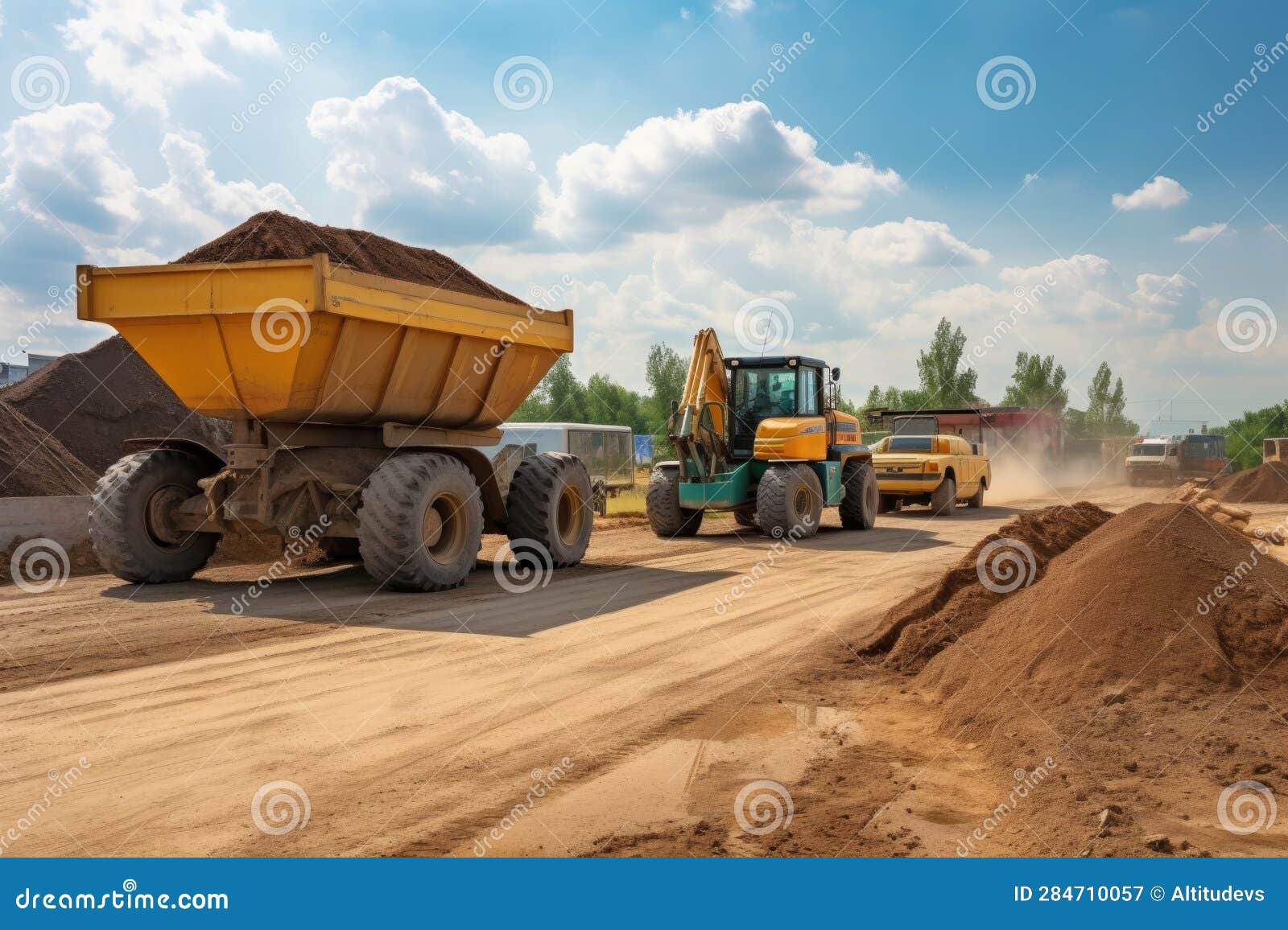 Construction Site with Excavator Loading Dump Truck with Dirt Stock ...