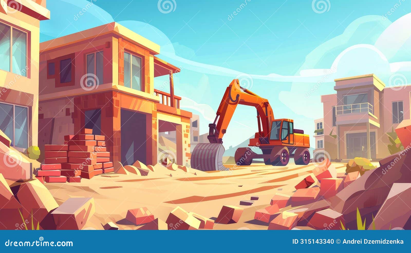 Excavator Stacks Trash In Big Pile At Sorting Modern Waste Recycling ...