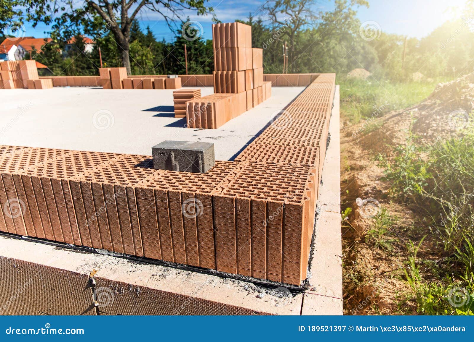 Construction Site of a Family House. Concrete Base Plate. Wall ...