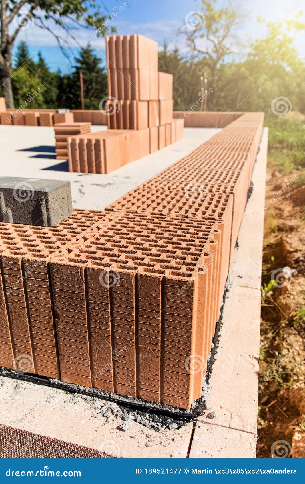 Construction Site of a Family House. Concrete Base Plate. Wall ...