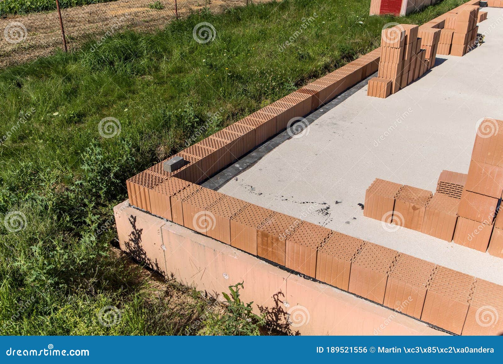 Construction Site of a Family House. Concrete Base Plate. Wall ...