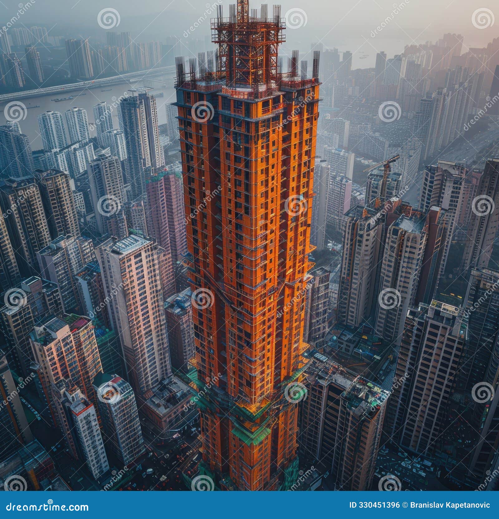 Construction Site Featuring Concrete Hoist during High-rise Building ...