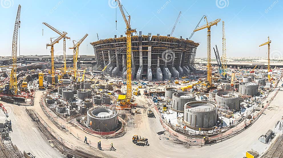 Construction Site Featuring Cranes and Structures for a Large Building ...