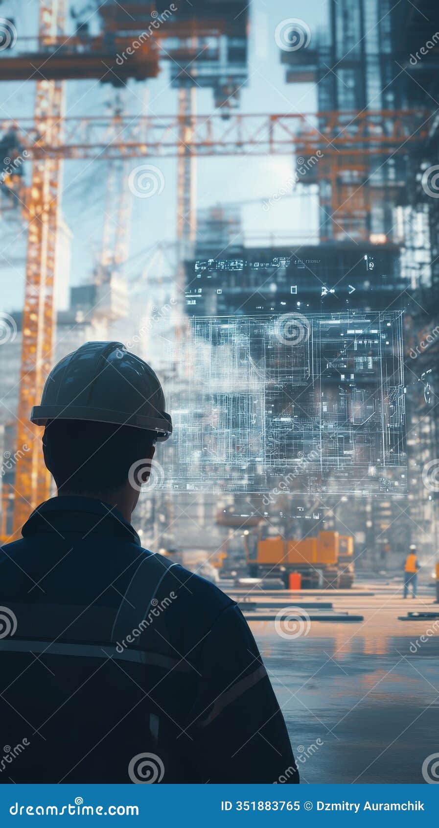 Construction Site Featuring a Digital Twin for Virtual Inspections and Project Management. Stock ...