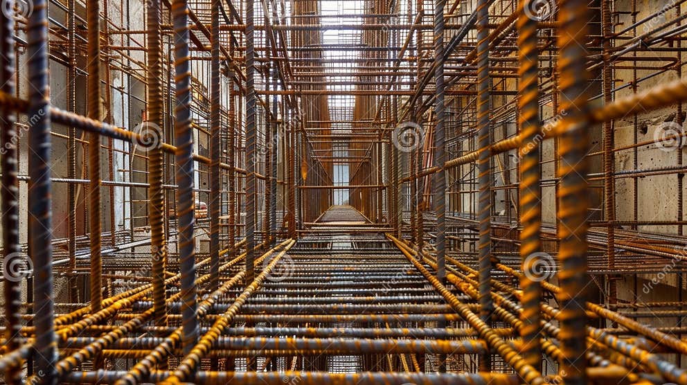 A Construction Site Filled with Vertical and Horizontal Rebar Rods ...