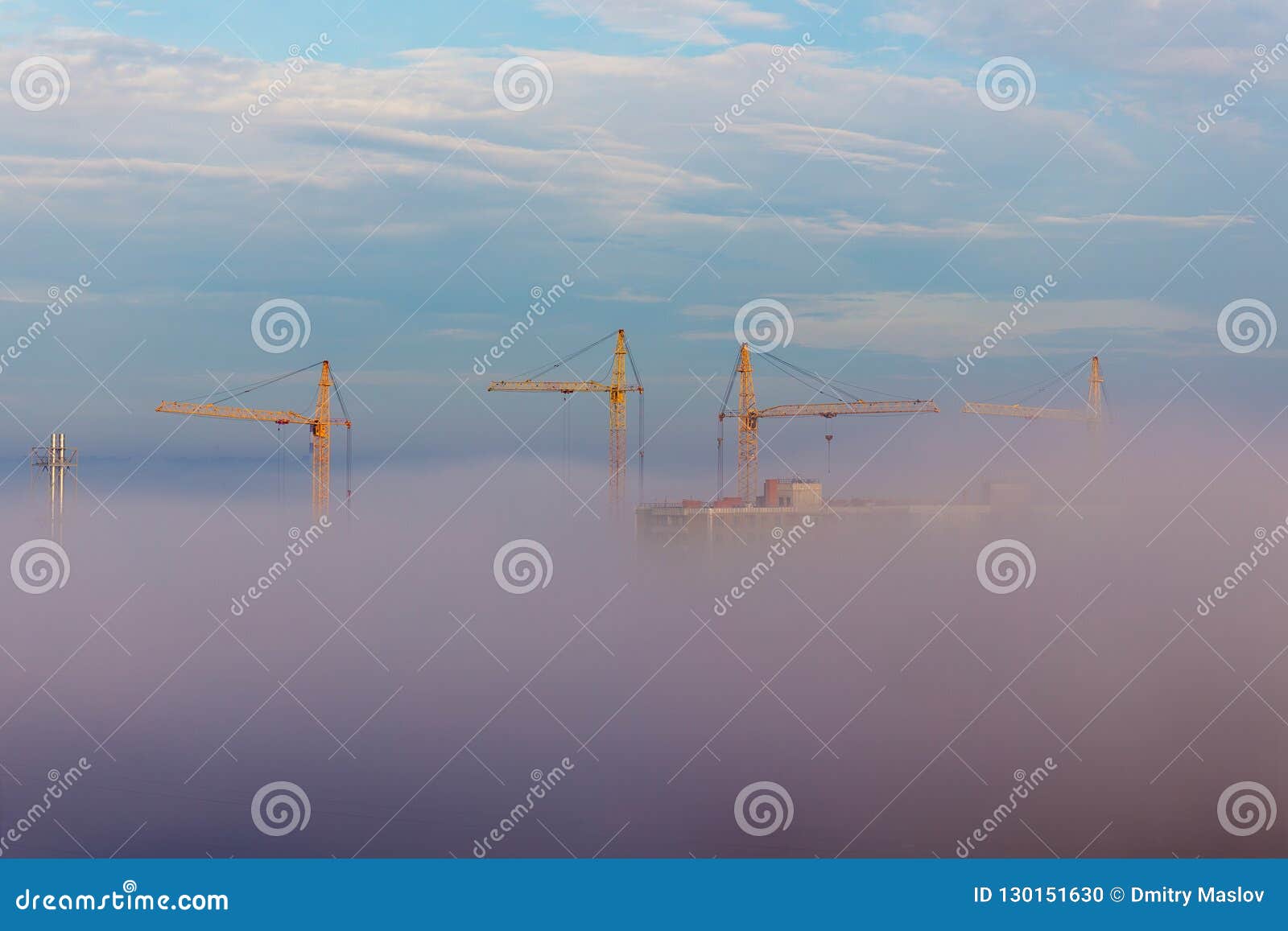 Construction site with fog stock photo. Image of industry - 130151630