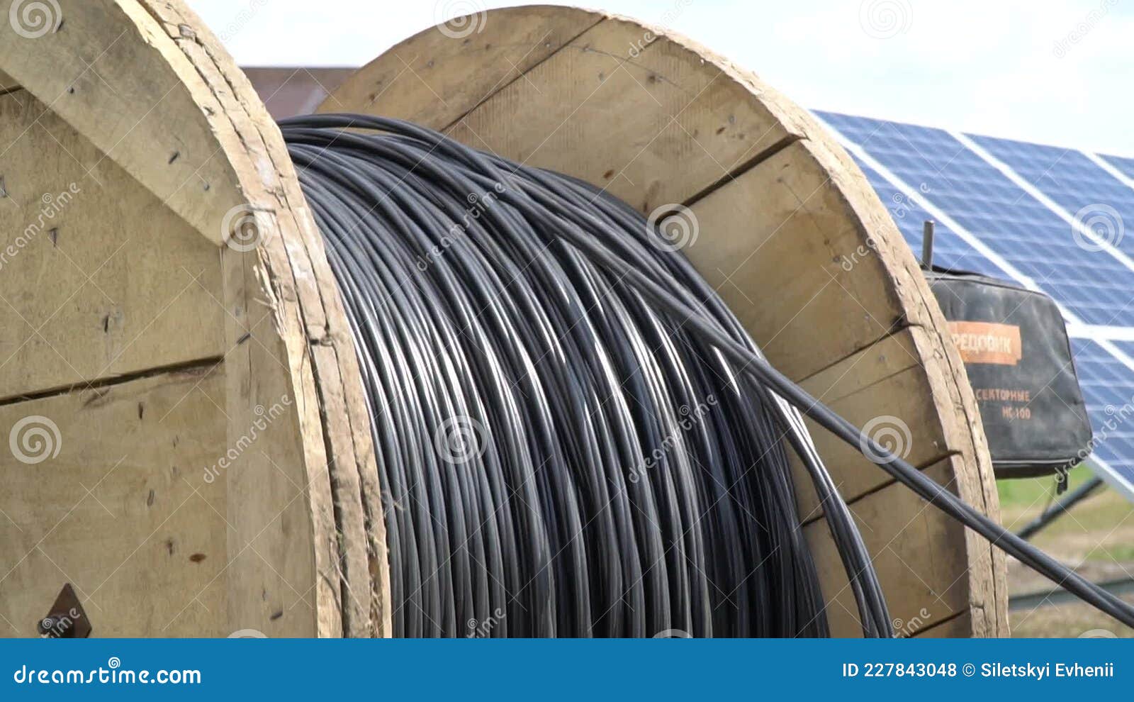 Construction Site Footage of a Cable Spool Unwinding, Solar Power ...