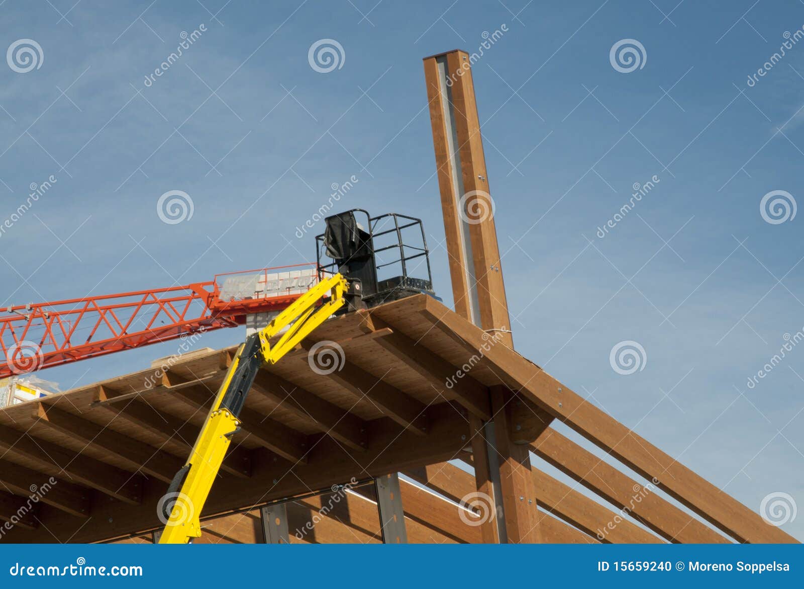 Construction Site: Glued Laminated Timber Stock Photo - Image of lift ...