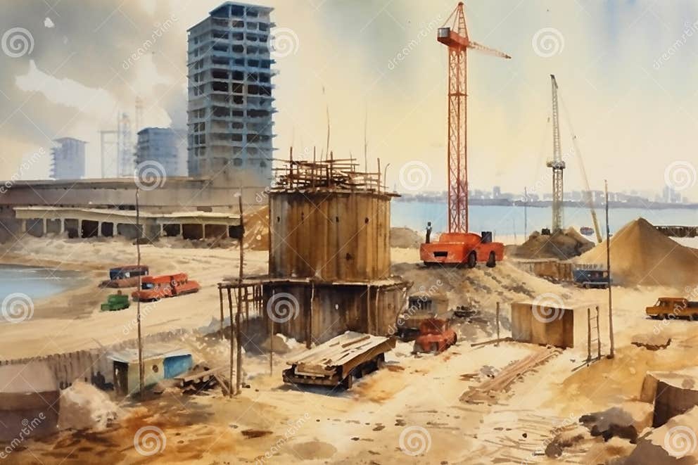 Construction Site in Gulf Draw Stock Illustration - Illustration of ...