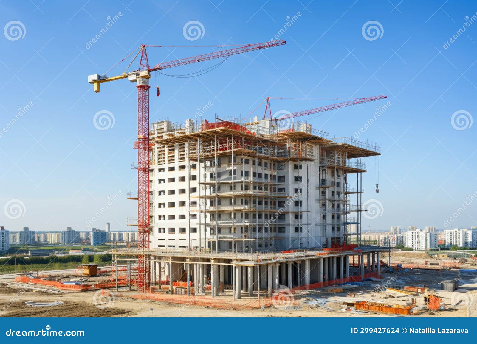 A Construction Site With A High Crane, Where A New Building Is Being ...