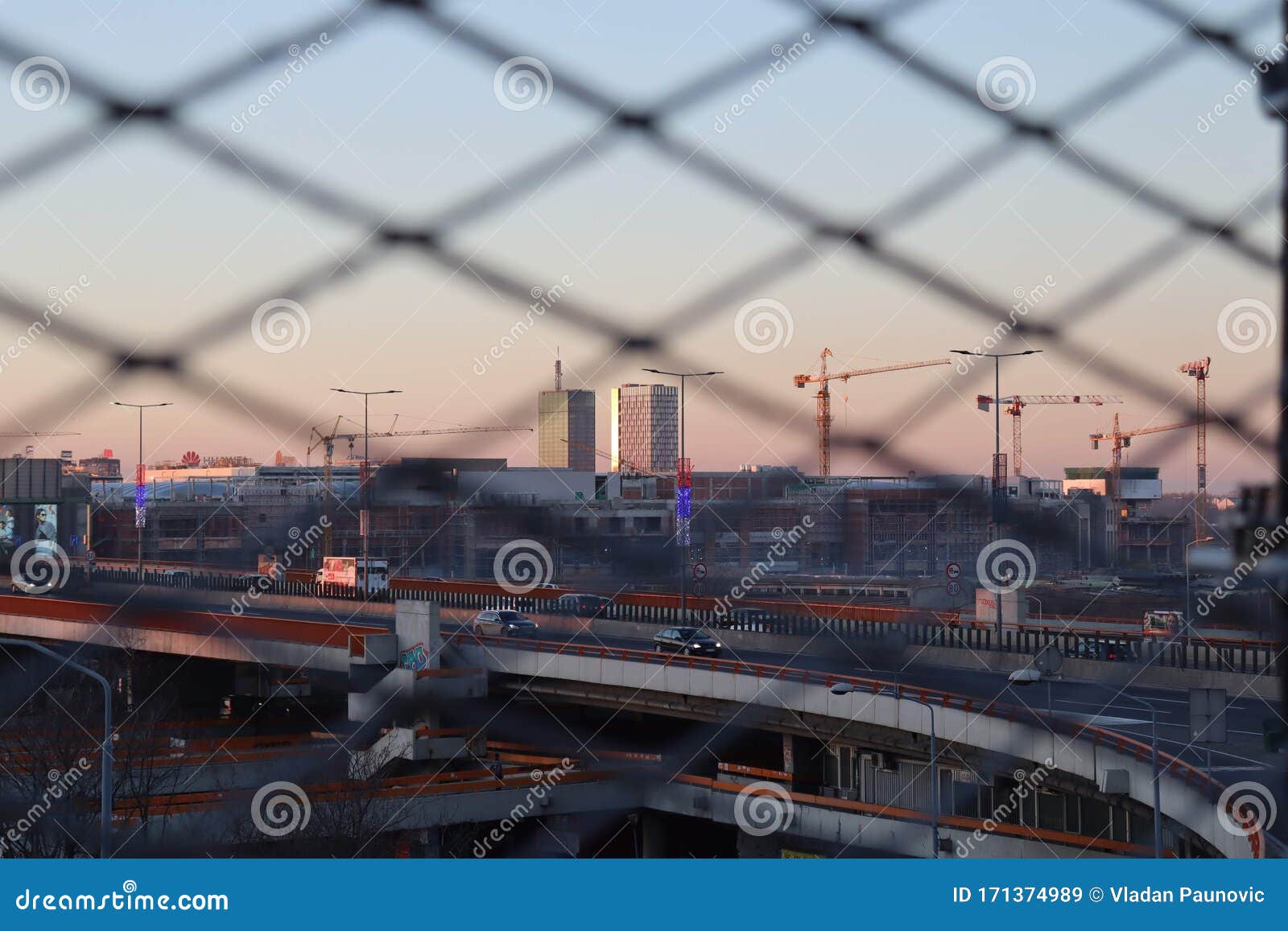 Construction Site by the High Way View through Wire Stock Image - Image ...