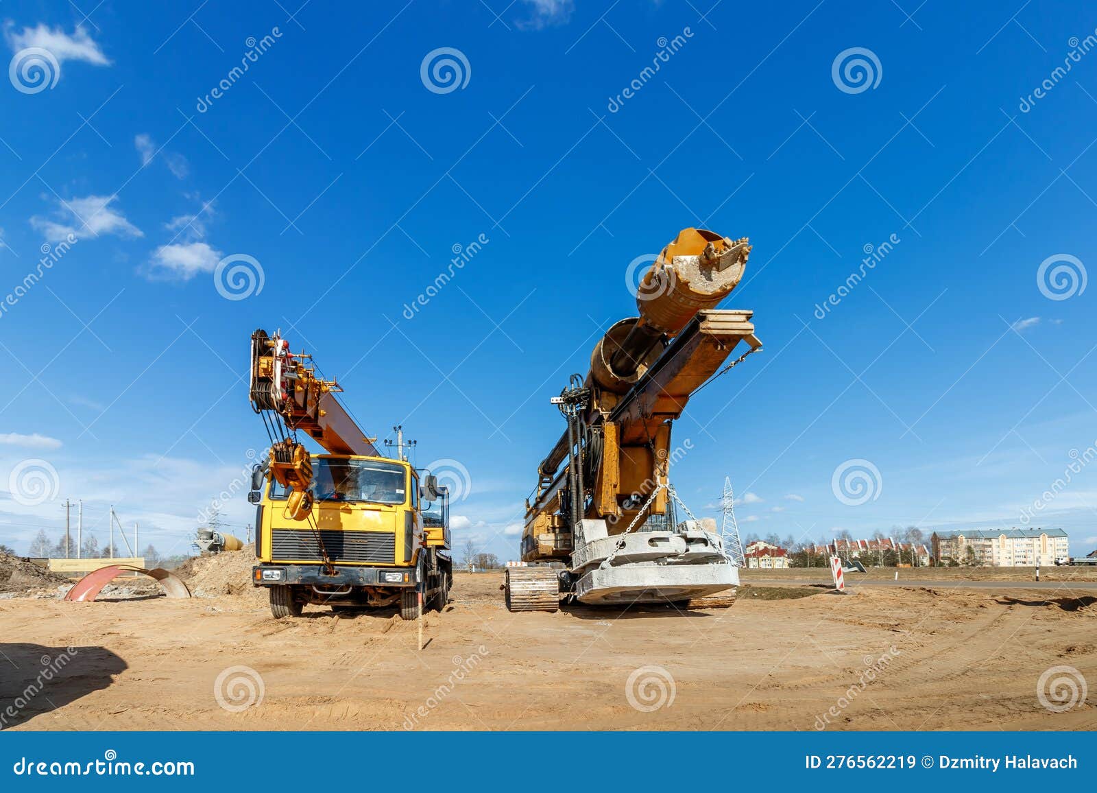 The Construction Site for the Highway with Heavy Equipment. Two ...