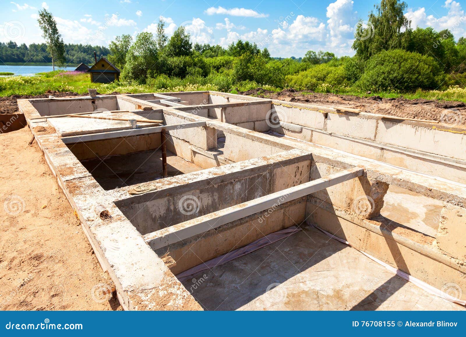 Construction Site and House Foundation in Preparation Pr Stock Image ...