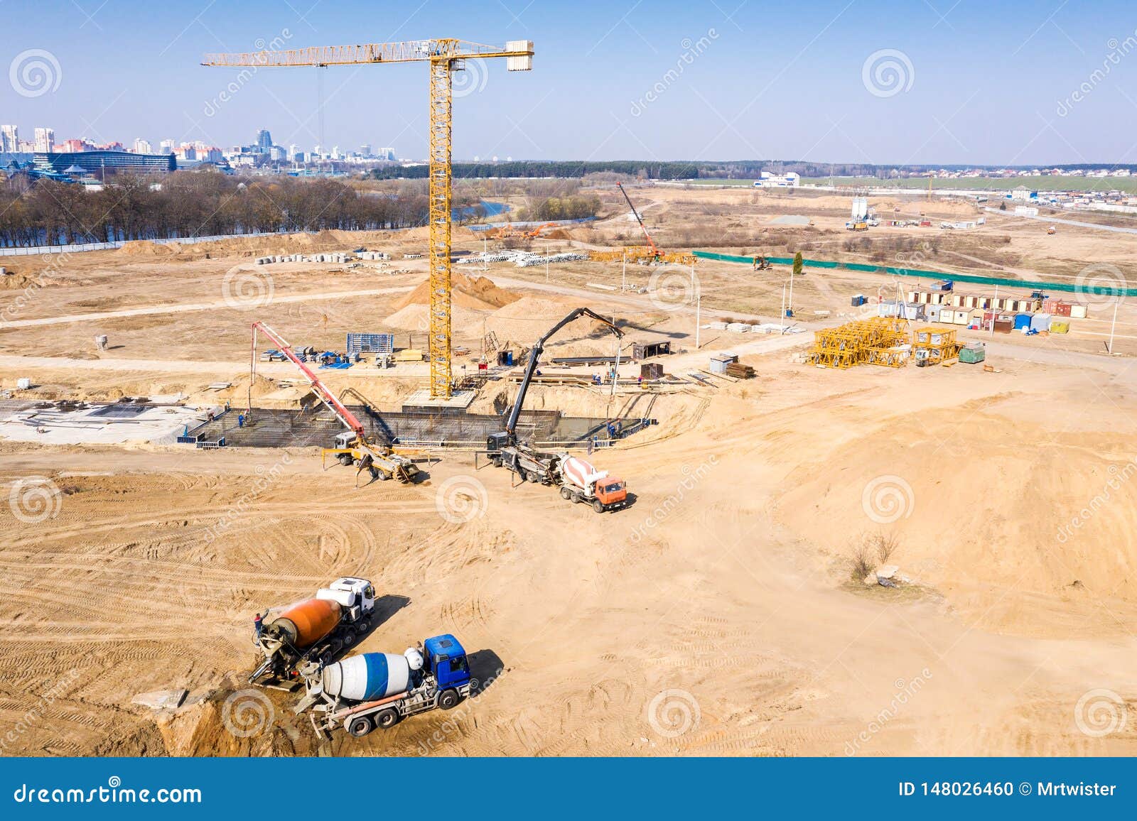 Construction Site and House Foundation in Preparation Process. Aerial ...