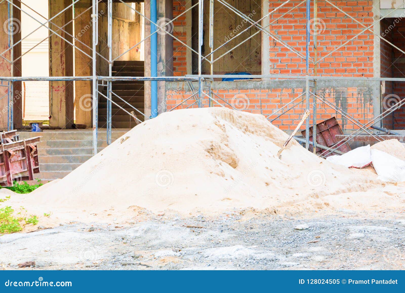 Construction Site Housing Building and Sand Heap in Workplace Stock ...