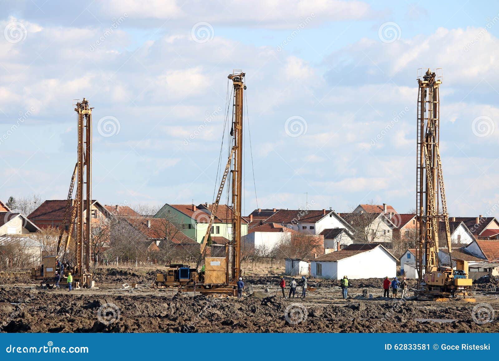 Construction Site with Hydraulic Drilling Machines and Wor Stock Image ...