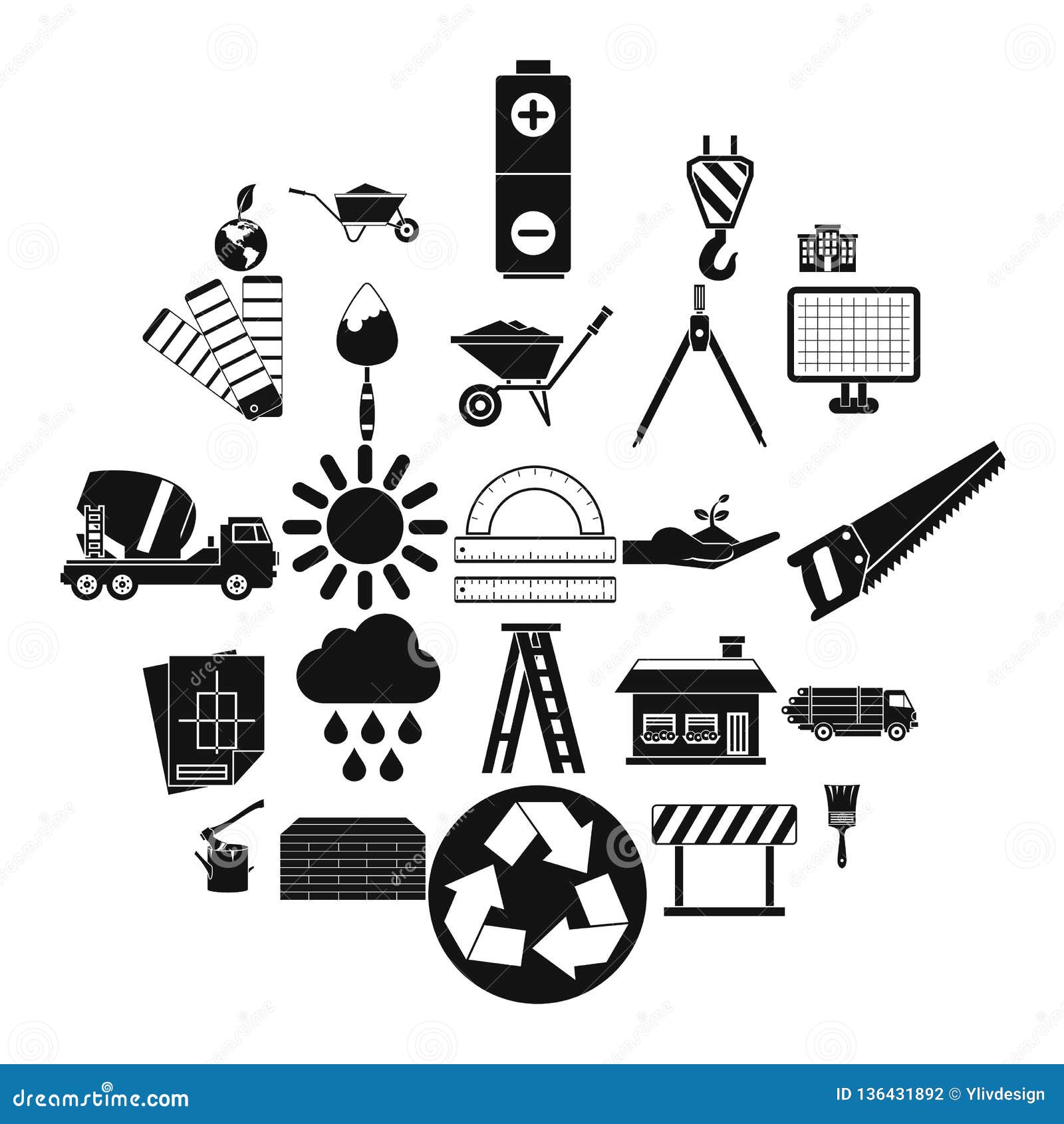 Construction Site Icons Set, Simple Style Stock Vector - Illustration ...