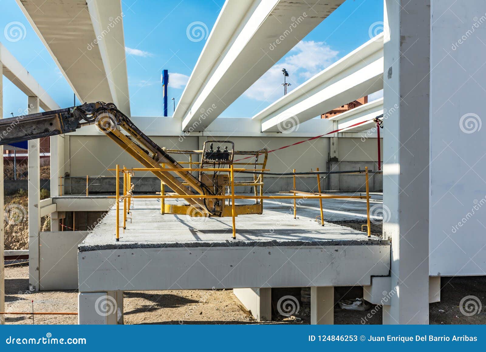 Construction Site of an Industrial Warehouse with a Mobile Elevator ...