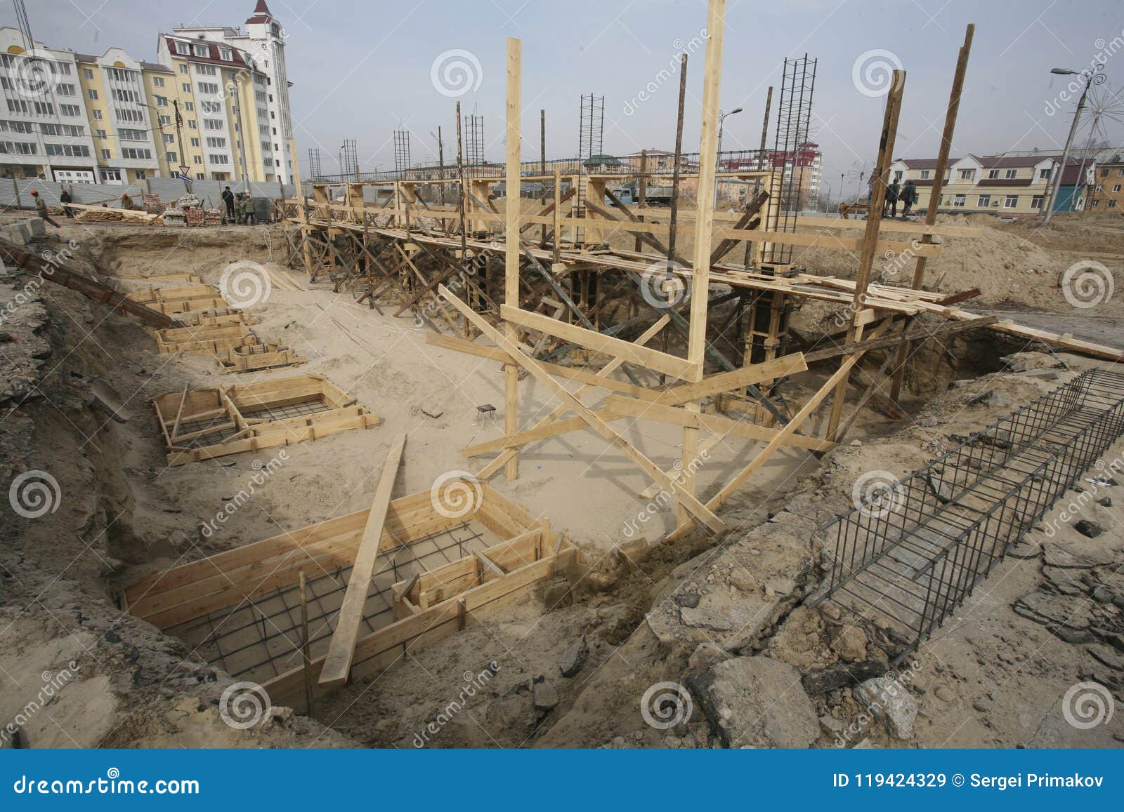 Construction Site, Installation of Piles Stock Image - Image of ...