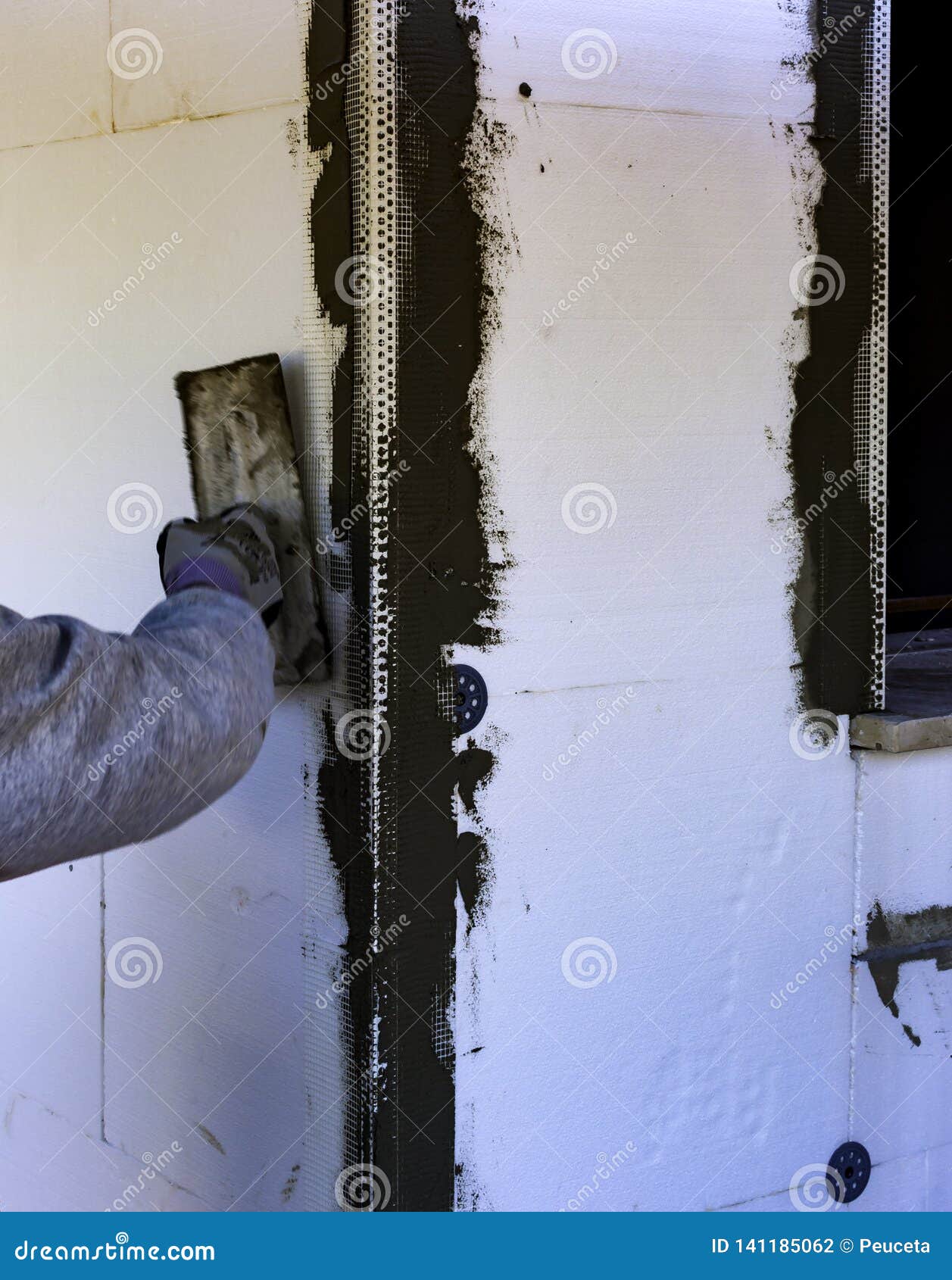 Installing External Chimney Trough A House Roof With Roof Tiles. Stock ...