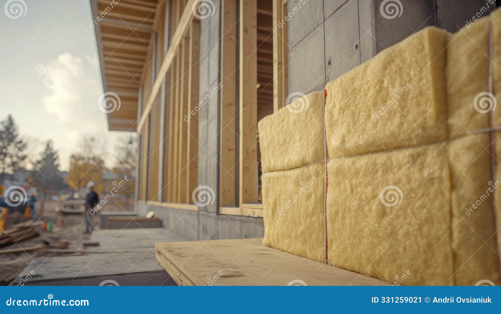 Construction Site with Insulation Material Stacked Near Building ...