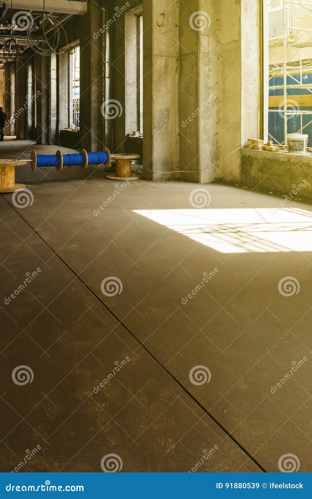 Construction Site Interior with Large Windows and Tubes Stock Image ...