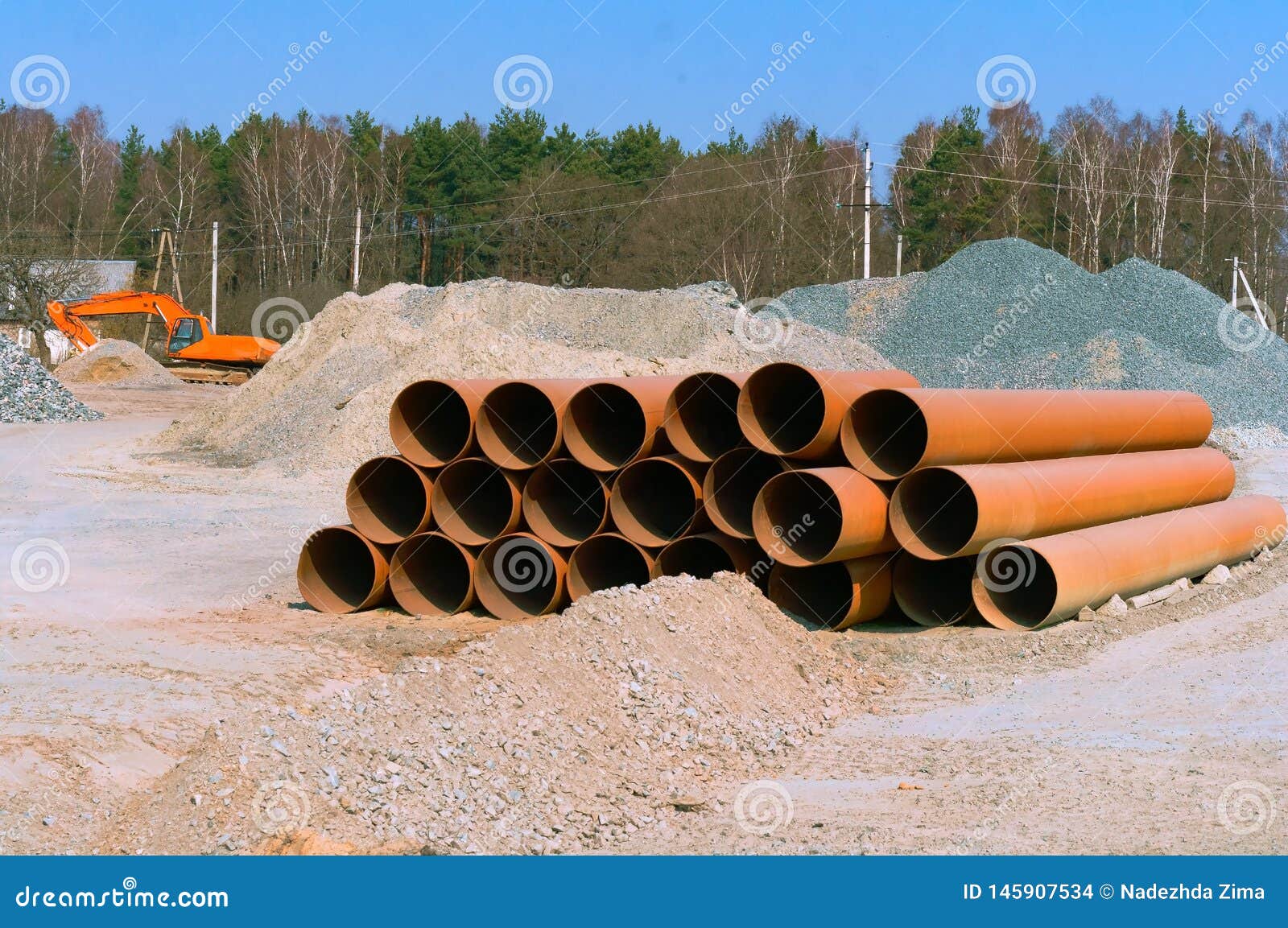 Construction Site, Iron Pipes Laid One on Another Stock Photo - Image ...
