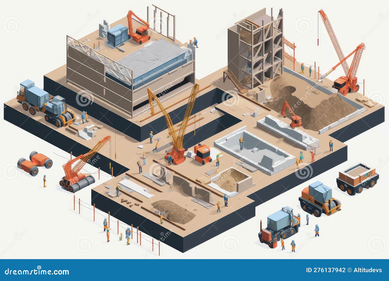 A Construction Site, with Isometric and Axonometric Projections Showing ...