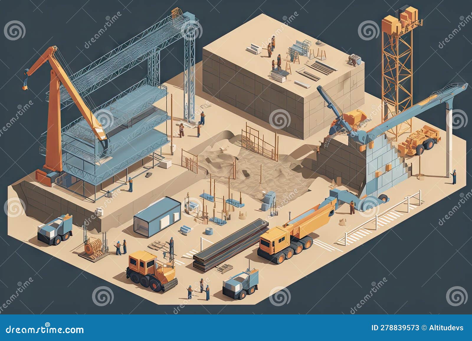 A Construction Site, with Isometric and Axonometric Projections Showing ...