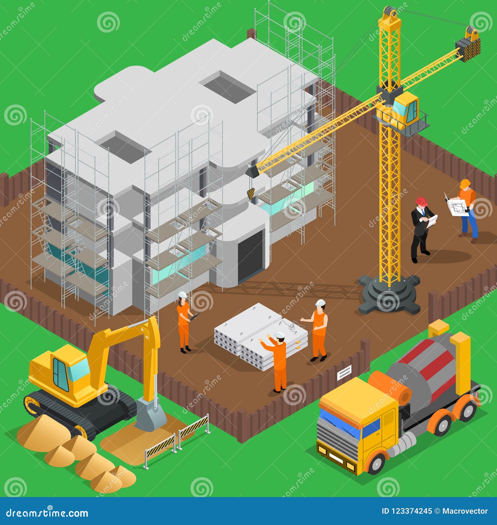 Construction Site Isometric Composition Stock Vector - Illustration of ...