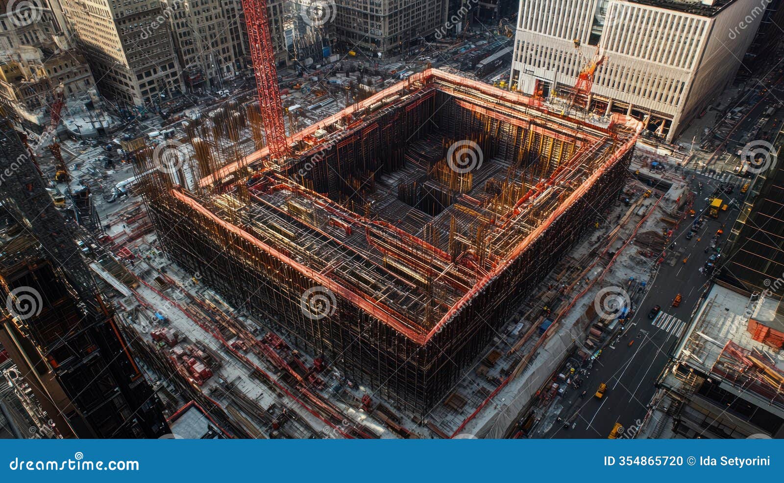 Construction Site with a Large Foundation Structure Stock Illustration ...
