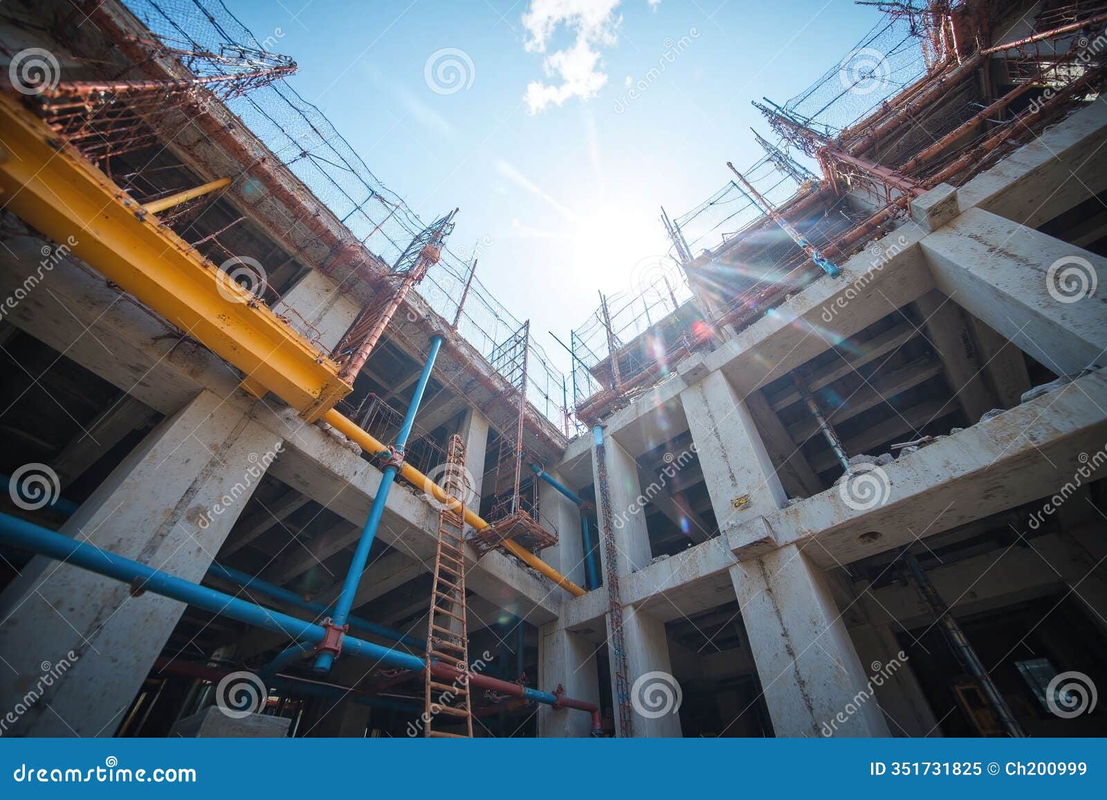 Construction Site Low Angle Concrete Structure Rebar Scaffolding Beams ...