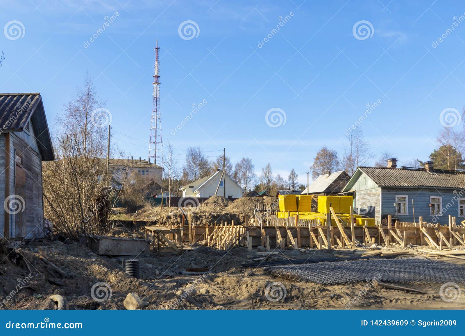 Construction Site of Low-rise House in Downtown in Spring Stock Image ...