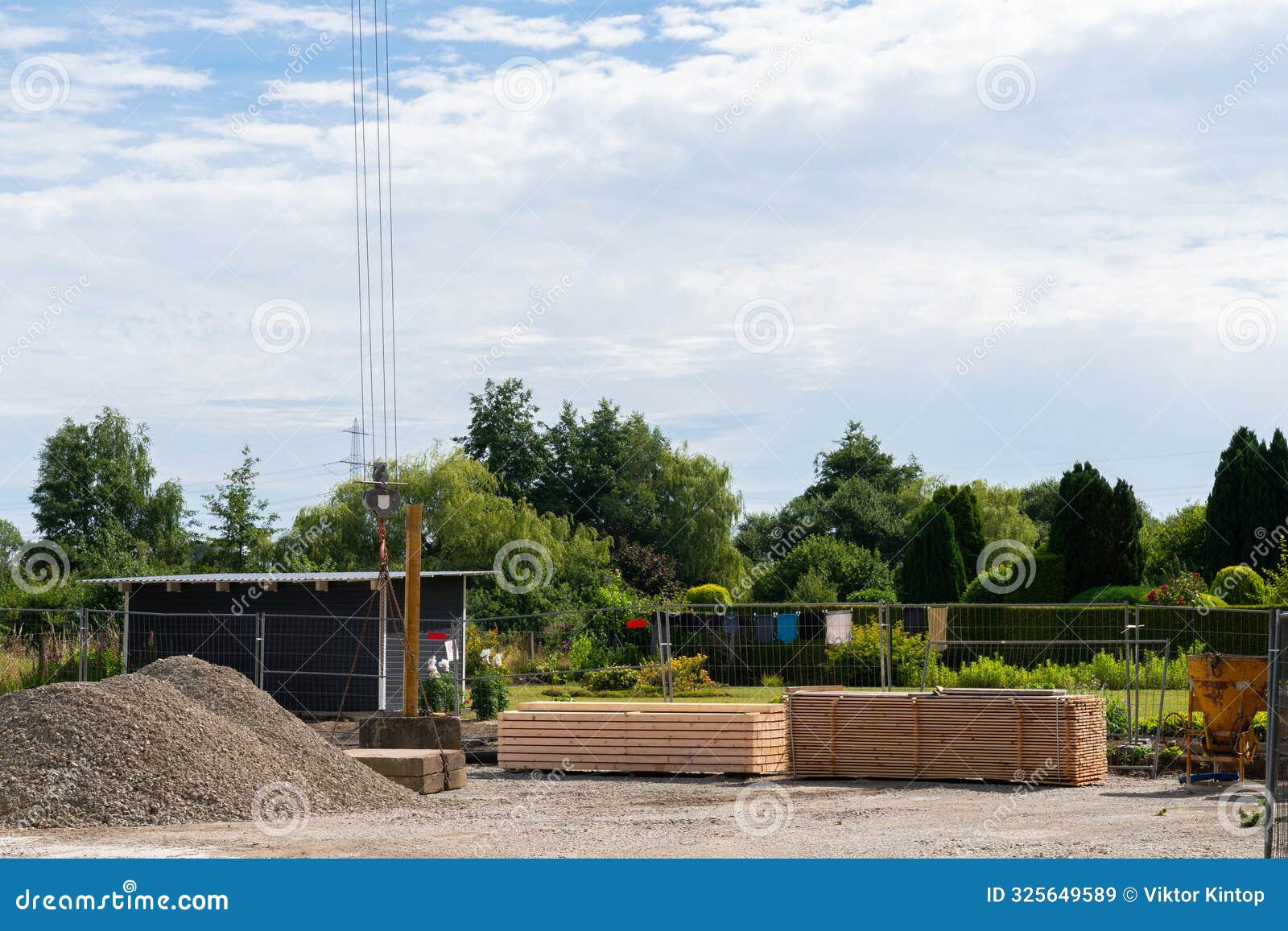 Construction Site with Lumber and Gravel Stock Image - Image of work ...