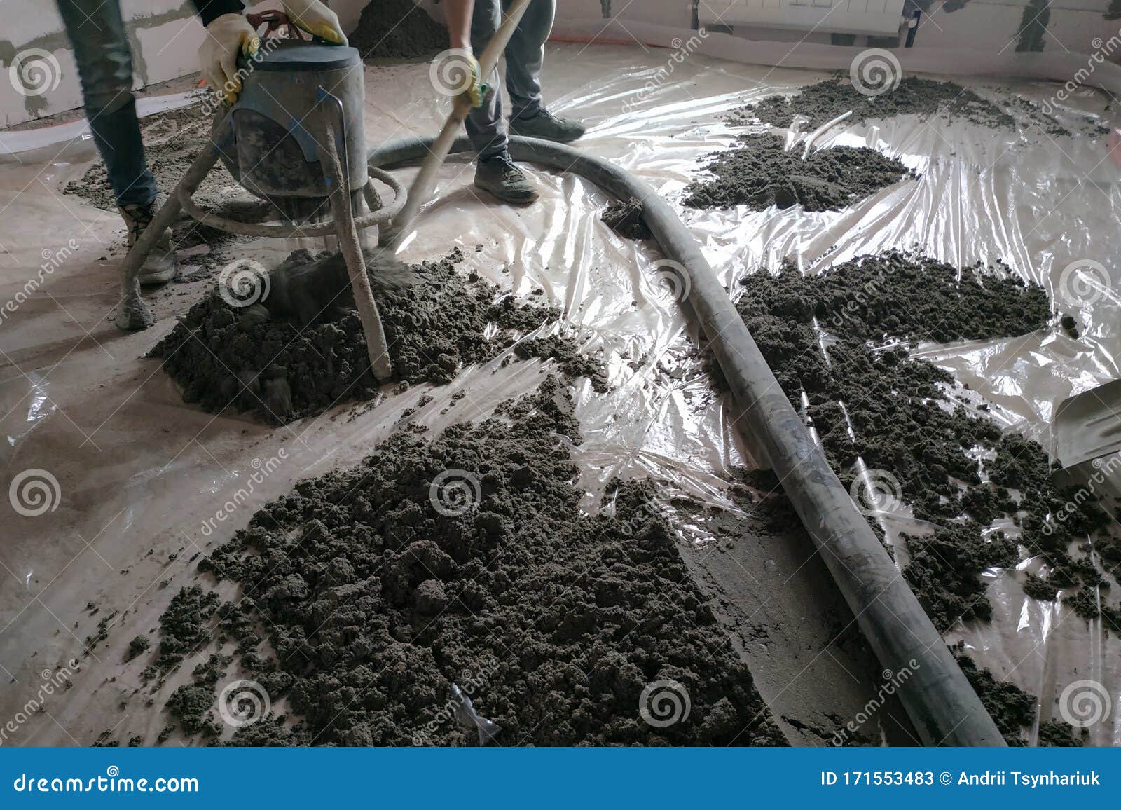 Construction Site - Machine Floor Screed, Pipes for Heating and Floor ...