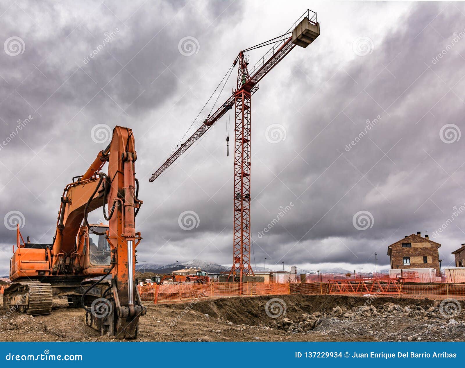 Construction Site, Making the Foundation Hole and Building Houses Stock ...