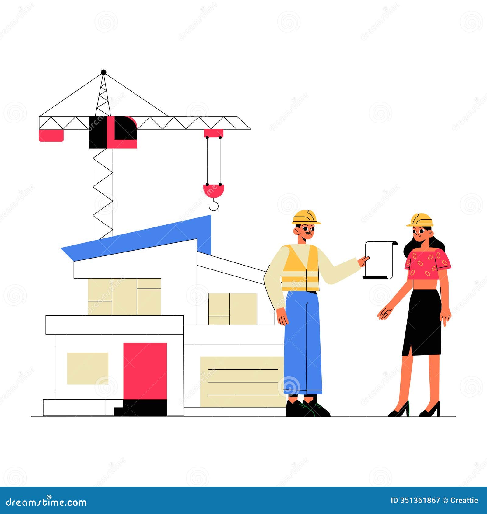 Architect And Client Monitoring Construction Vector Illustration ...