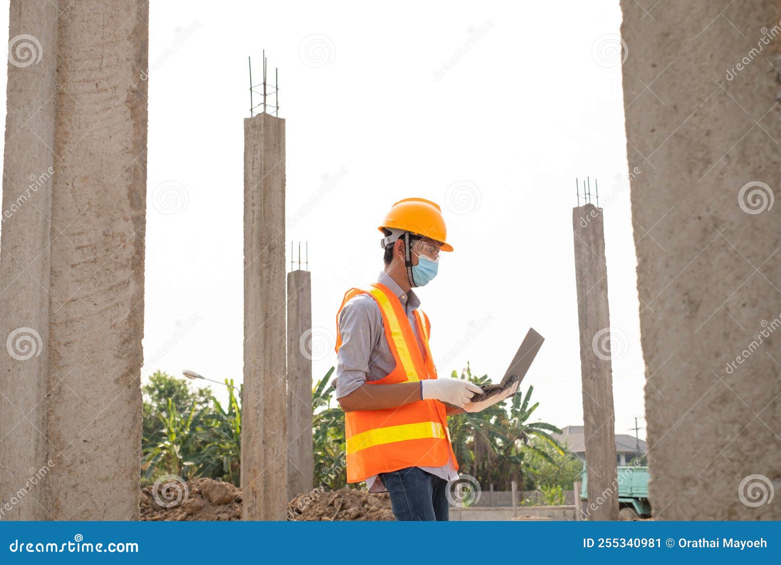 The Construction Site Male Engineer or Architect is Exploring and ...