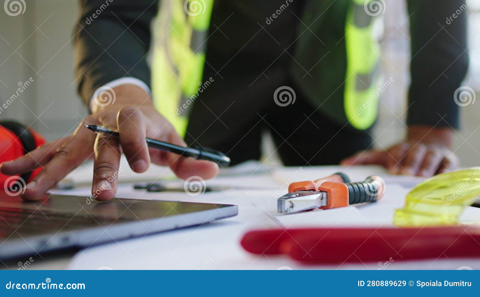 At Construction Site Man Architect Taking Video Closeup of a Working ...