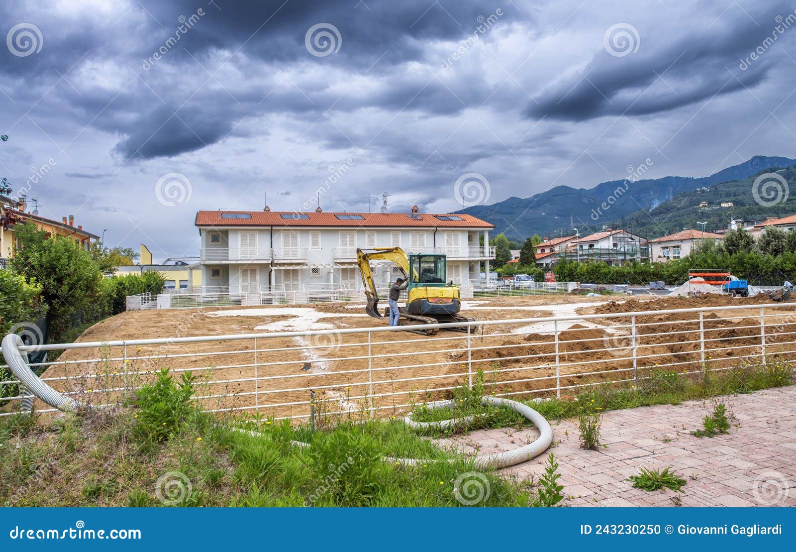 Construction Site with Man Working with Forklift Machine Stock Photo ...