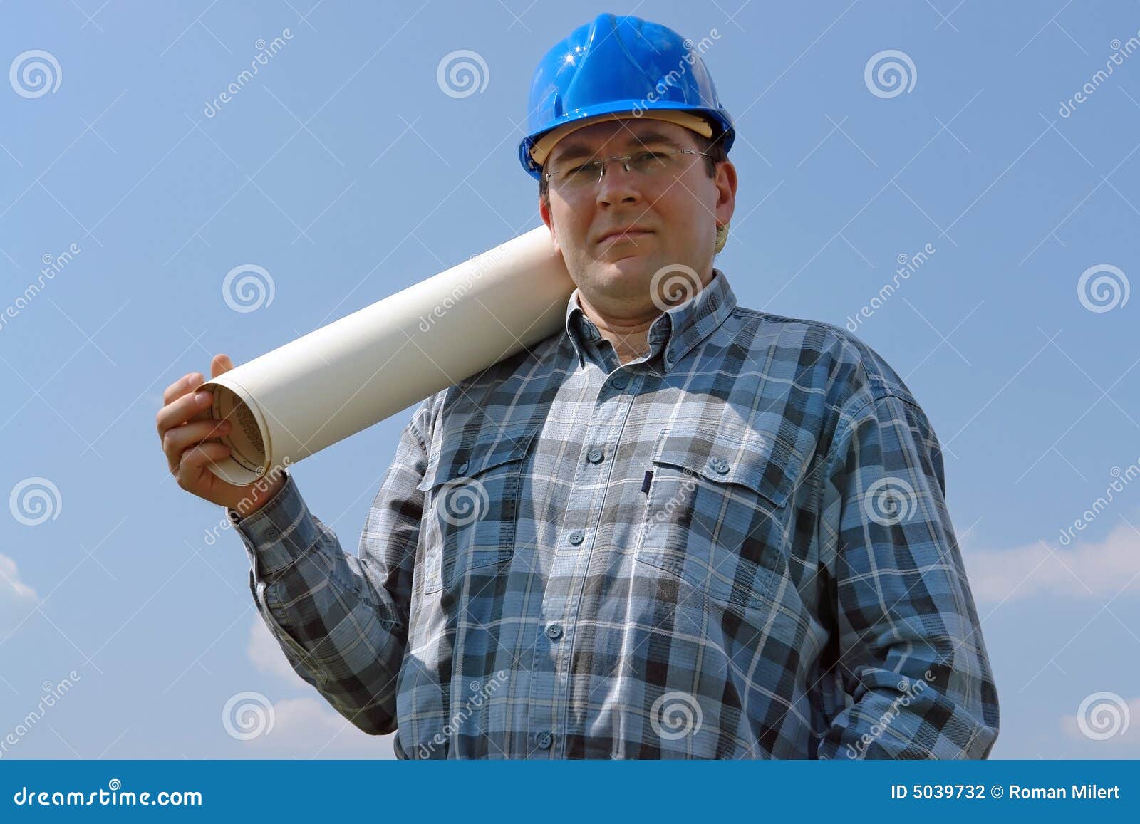 Construction Site Manager with Building Plans Stock Photo - Image of ...