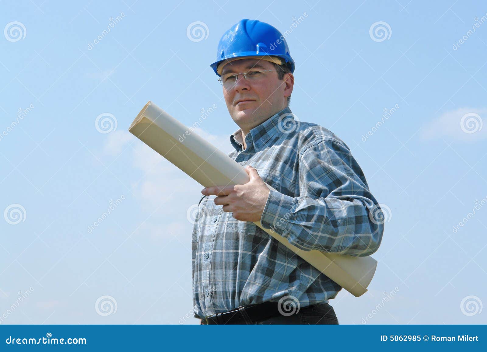 Construction Site Manager with Building Plans Stock Image - Image of ...