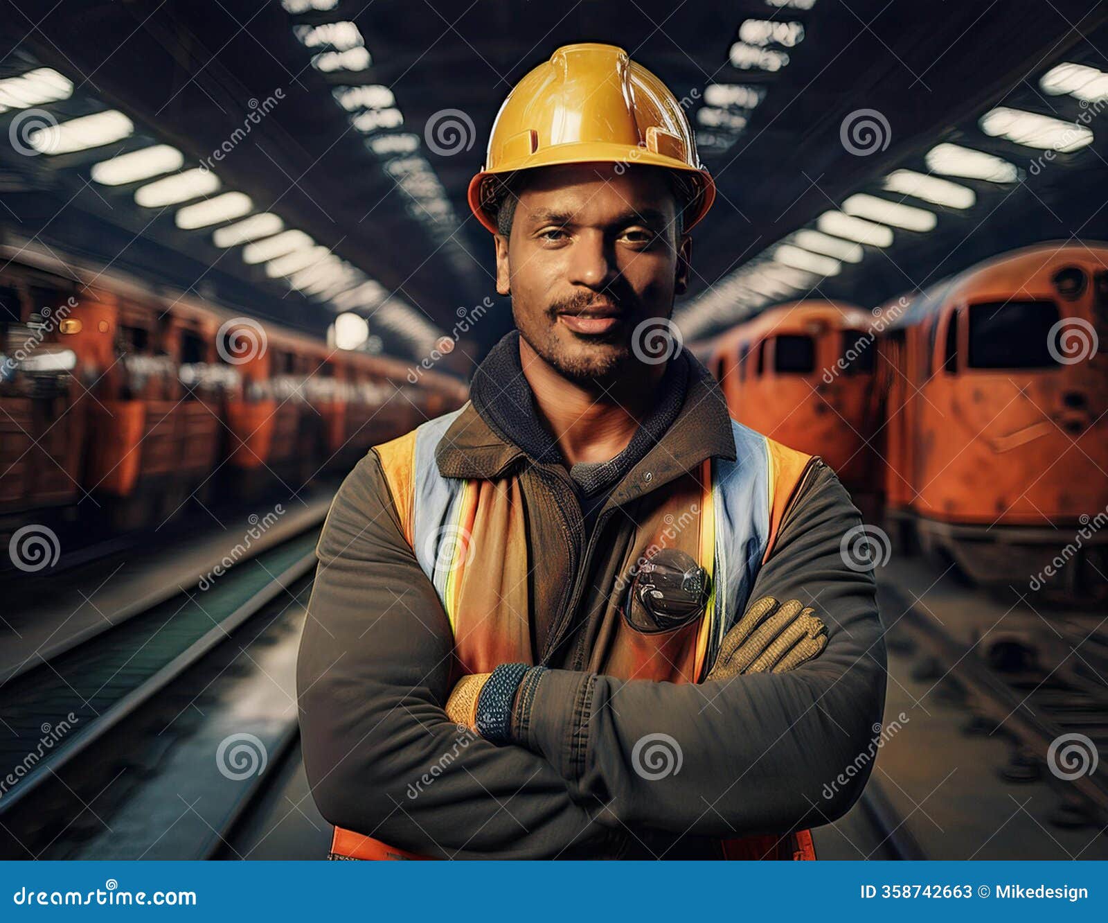 Construction Site Manager in Safety Vest and Helmet Observing and ...