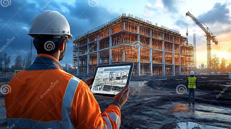 Construction Site Managers Overseeing Complex Building Project with ...