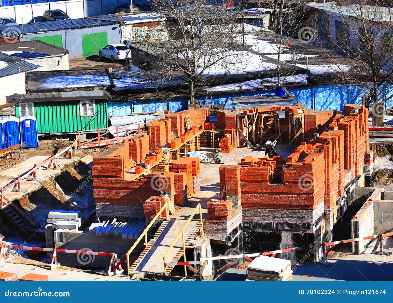 Construction Site with Materials Stock Photo - Image of site, brick ...