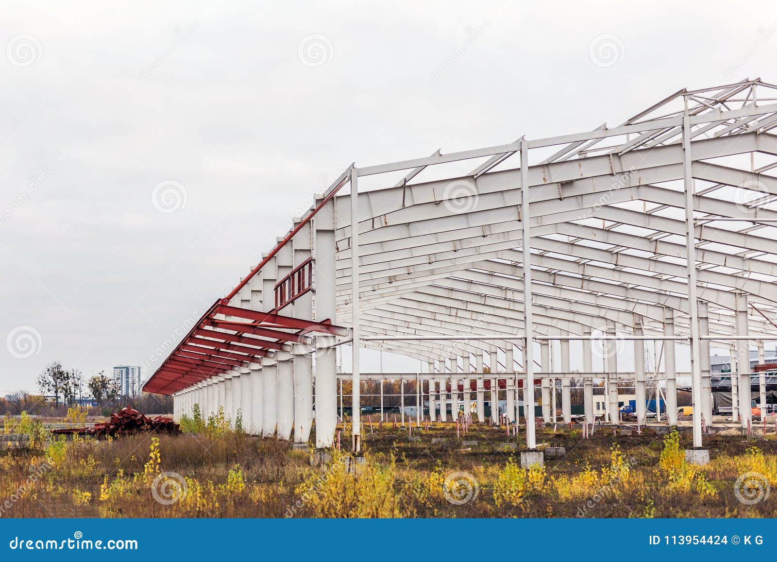 Construction Site. Metal Structure Frame of Industrial Building Stock ...