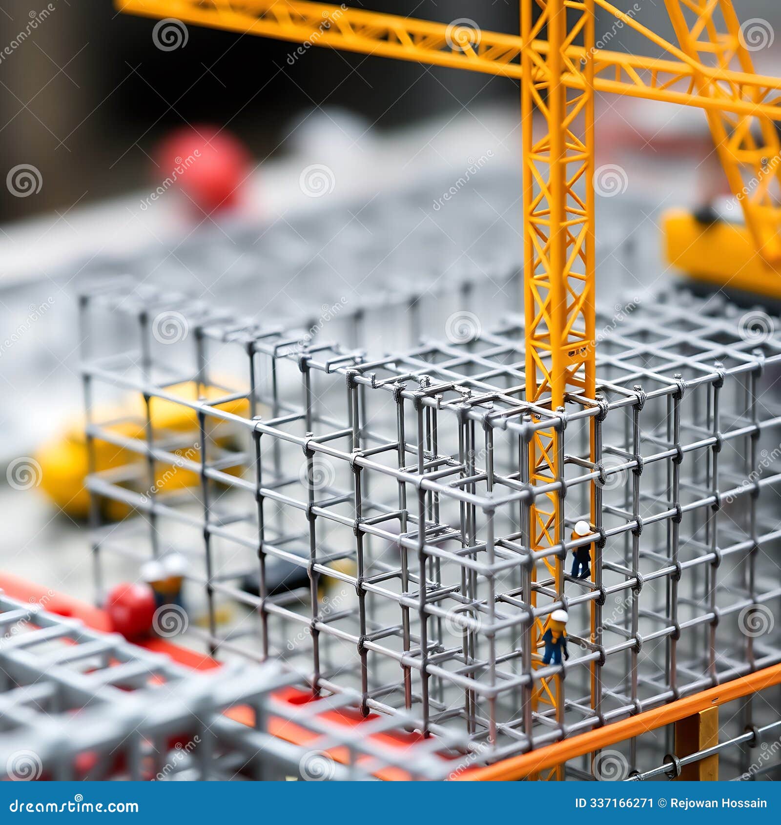 Construction Site Miniatures, Wire Mesh Reinforcement Grid, Tiny Figurines of Workers, Tilt ...