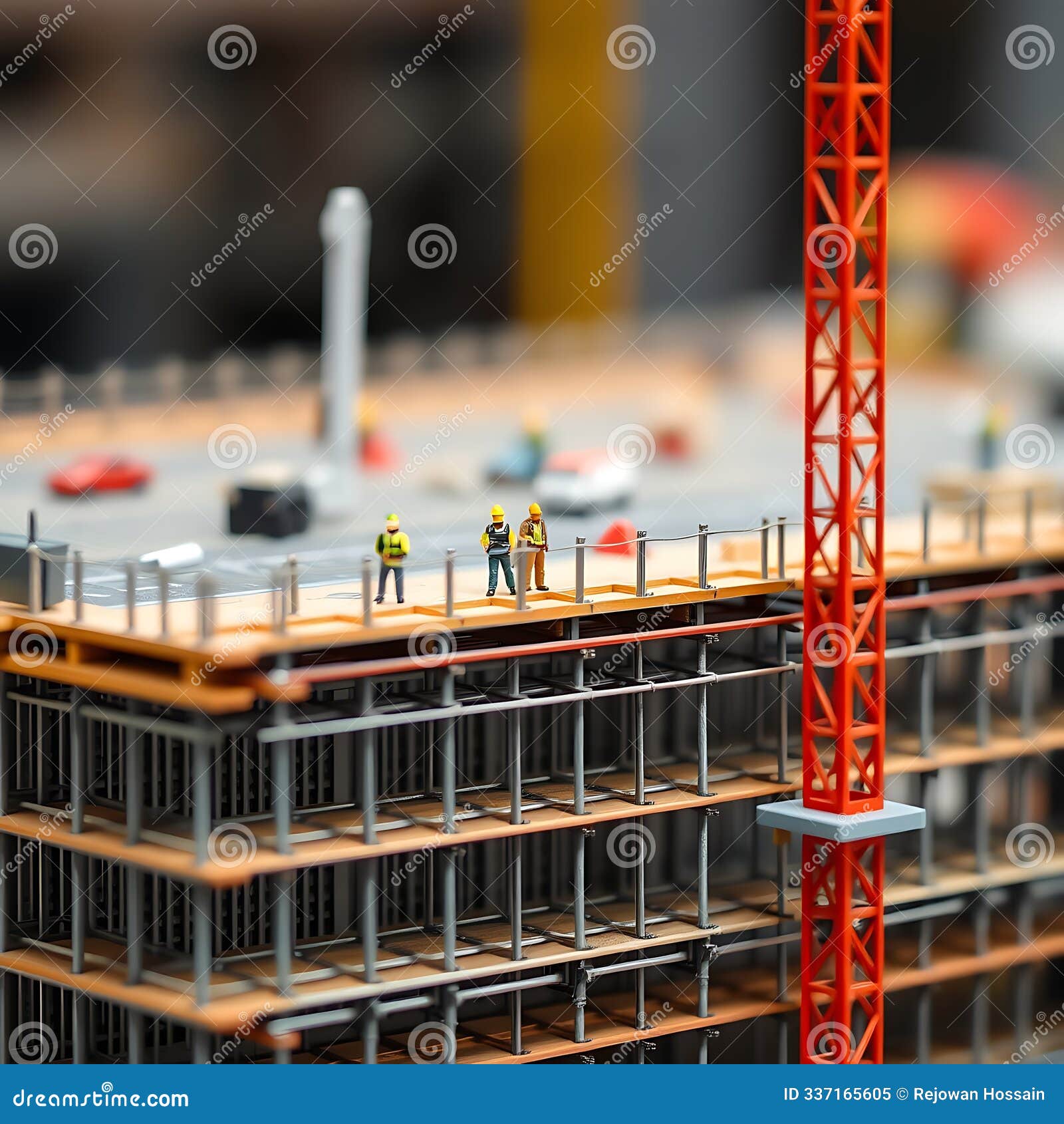 Construction Site Miniatures, Wire Mesh Reinforcement Grid, Tiny Figurines of Workers, Tilt ...