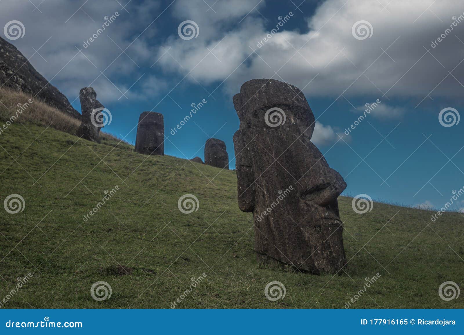 Moai On Easter Island With Red Topknot Hats At Anakena Ahu Royalty-Free ...