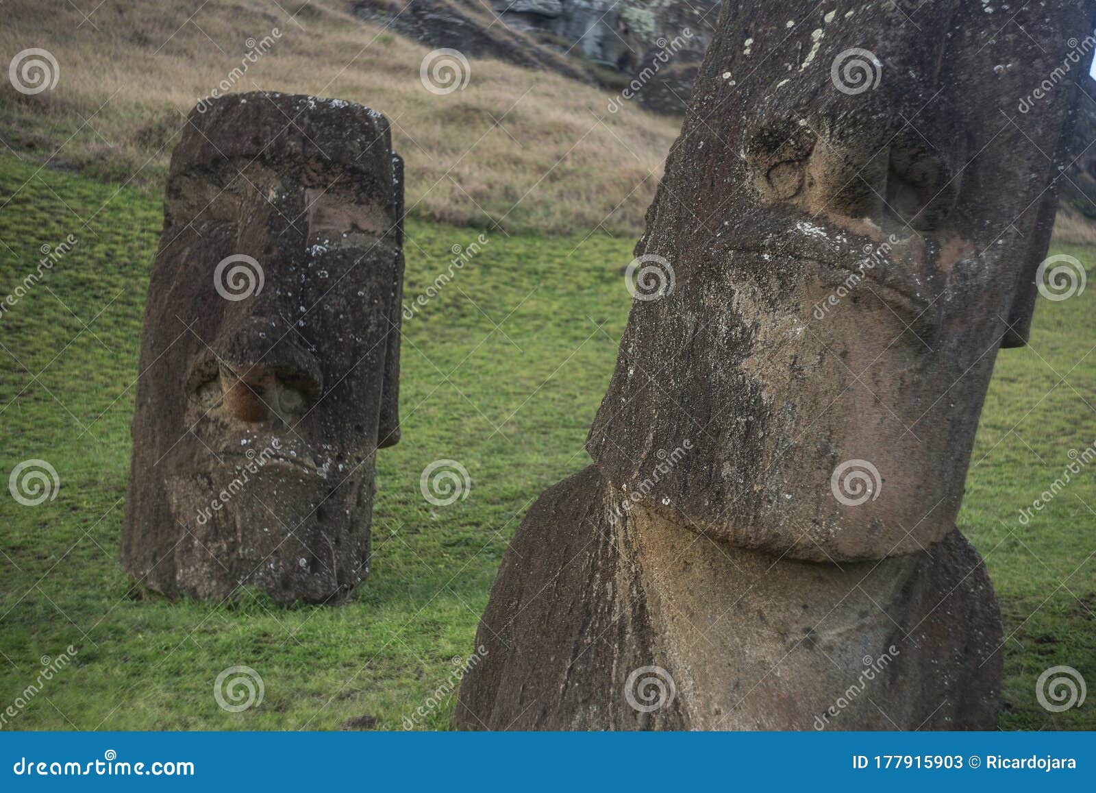 Moai On Easter Island With Red Topknot Hats At Anakena Ahu Royalty-Free ...